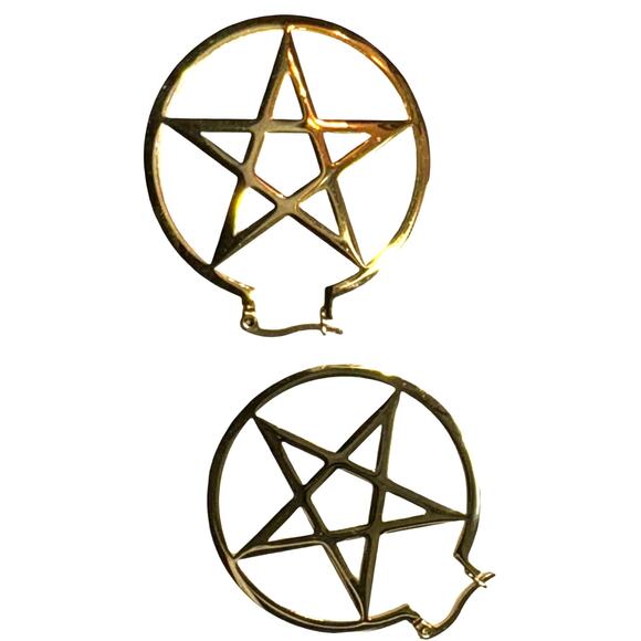 Molliwater | Jewelry | New Gold Goth Pentagram Hoop Earrings Gothic Bae ...